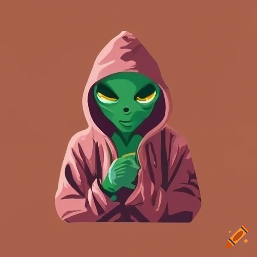 Flat style alien wearing a hoodie