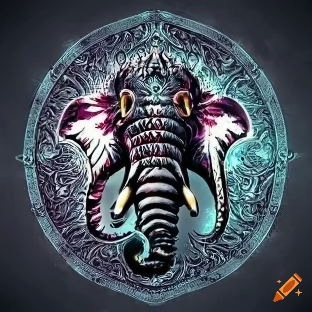 Psychedelic heavy metal logo design with an elephant on Craiyon