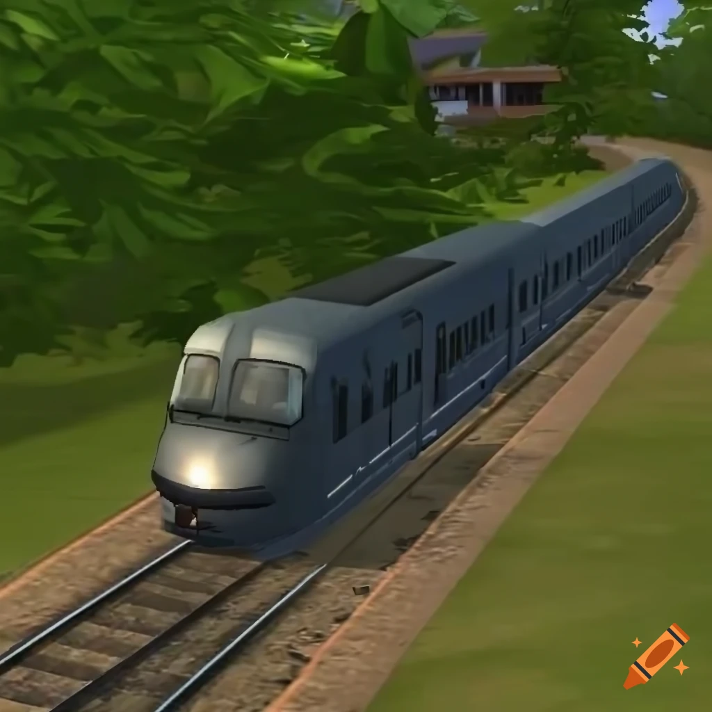 Train passing by oasis springs in the sims on Craiyon