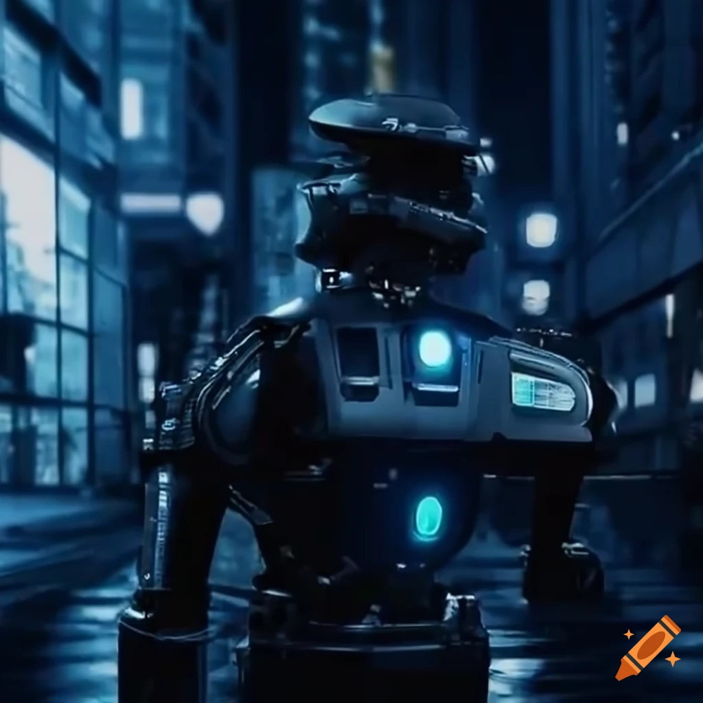 Cyberpunk robot battle in a futuristic street on Craiyon