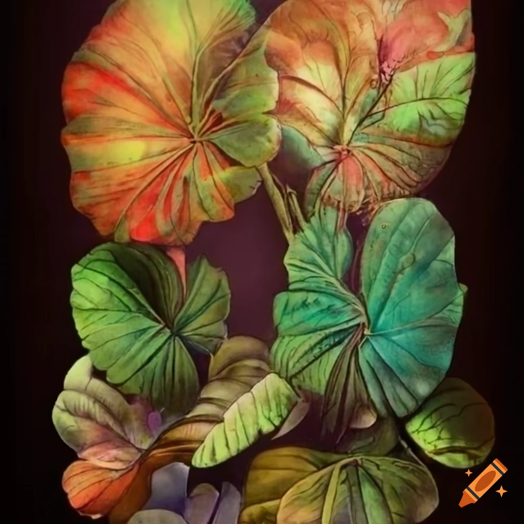 Colorful translucent plant parts in vintage botanic print