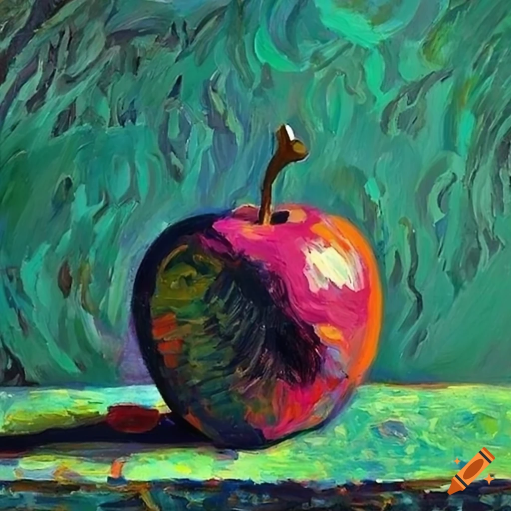 Vibrant impressionistic painting of a single apple on Craiyon