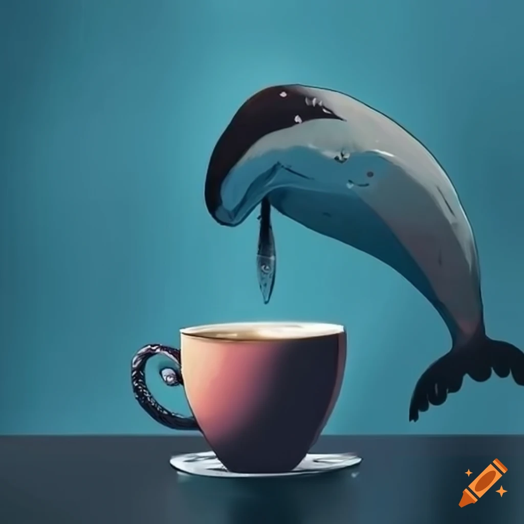 Humorous image of a whale enjoying coffee on Craiyon