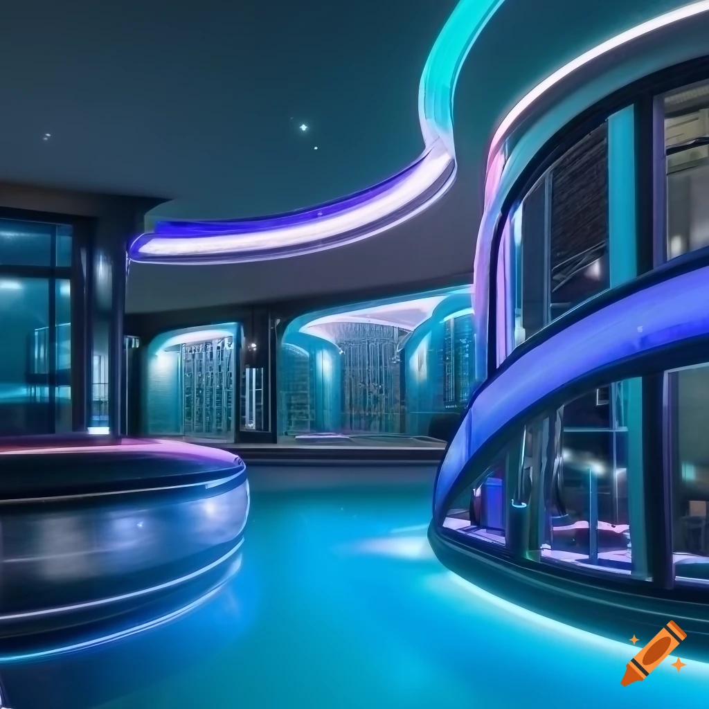 Futuristic home interior with glowing lights on Craiyon