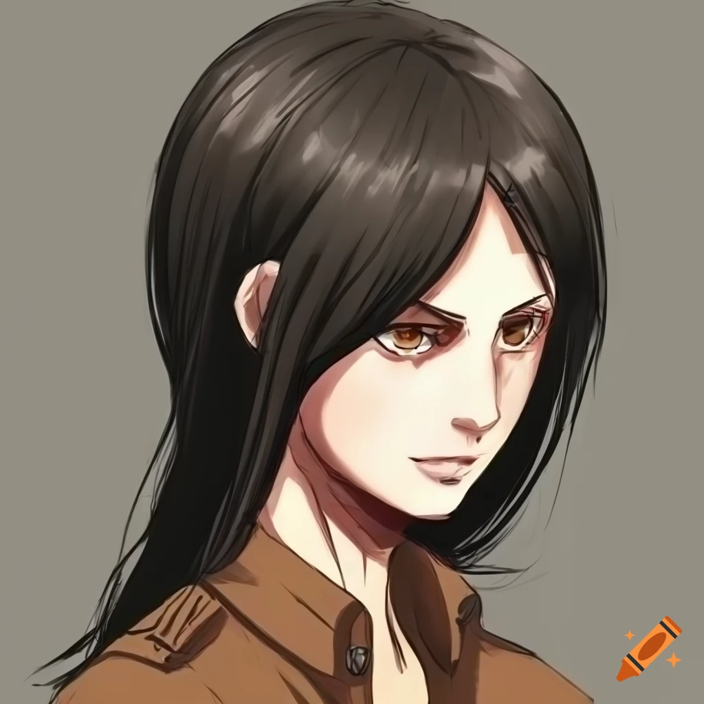 Mikasa akerman from snk smiling on a beach with medium long hair on Craiyon