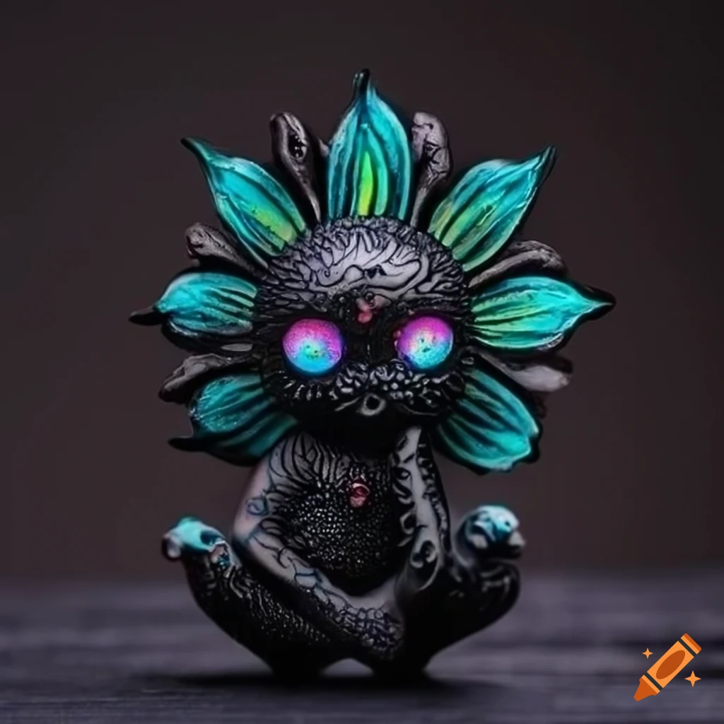 Intricate black figurine of a tattooed mythical creature on Craiyon