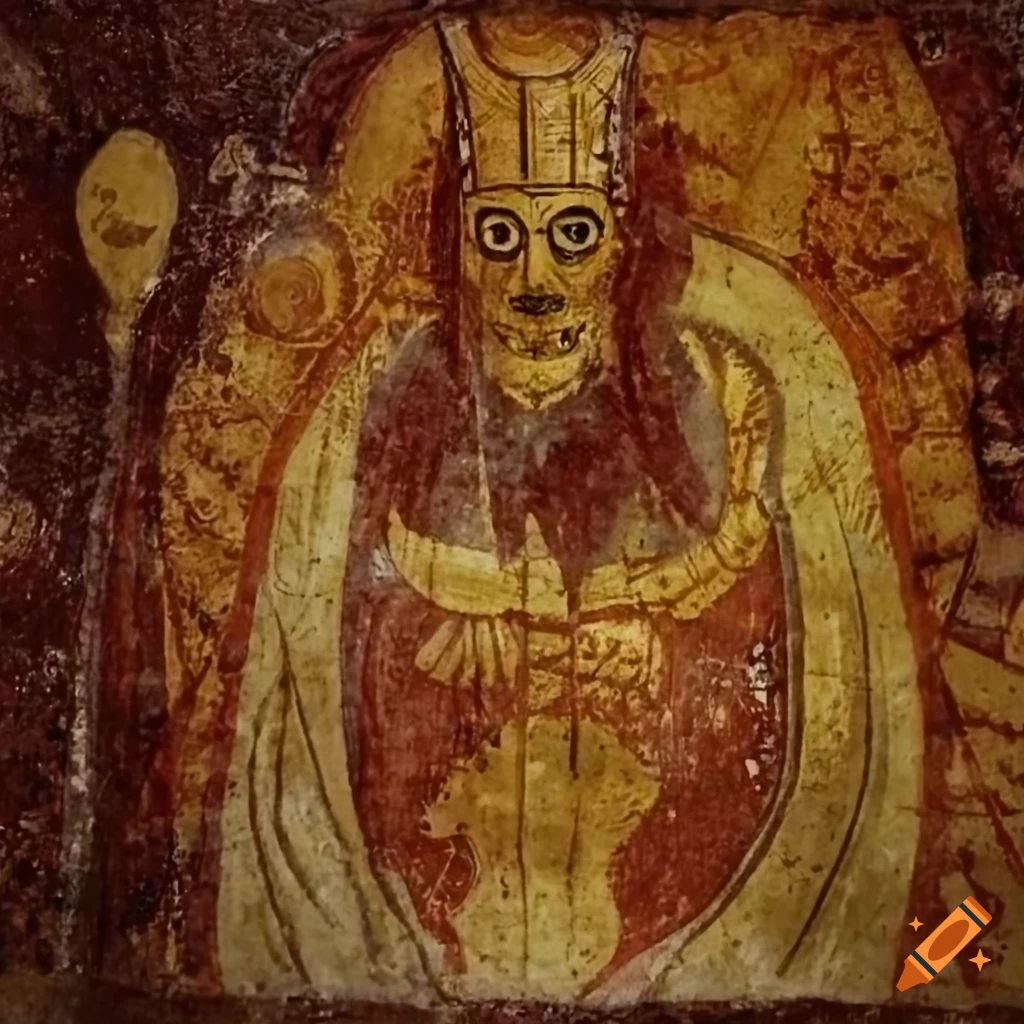 Gothic fresco of the ancient king hastur in carcosa