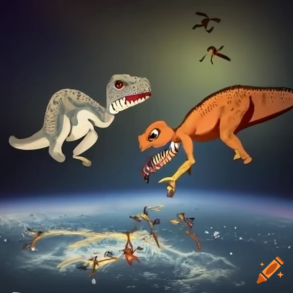 Dinosaur fighting an ant in space on Craiyon