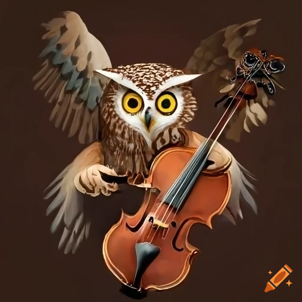 Image of an owl playing a violin
