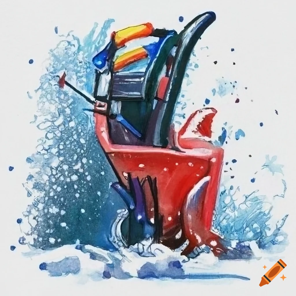 Pen and ink drawing of a snowblower on a white background