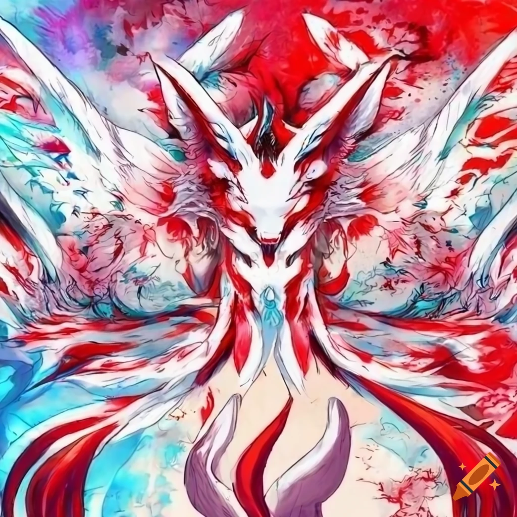 Cute red and white dragon kitsune hybrid on Craiyon