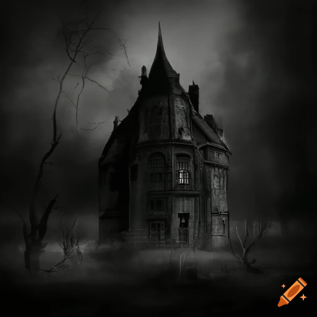 Noir photo of otherworldly creatures in a bleak house on Craiyon