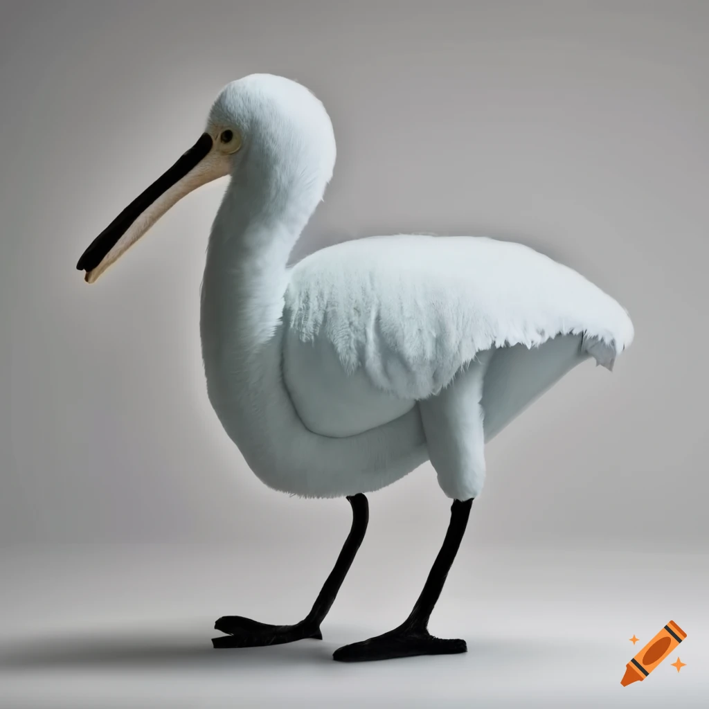 White canvas sofa in the shape of a spoonbill bird on Craiyon