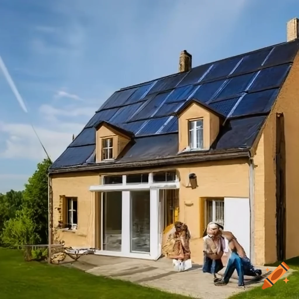 Realistic photo of two men installing solar panels on a house on Craiyon