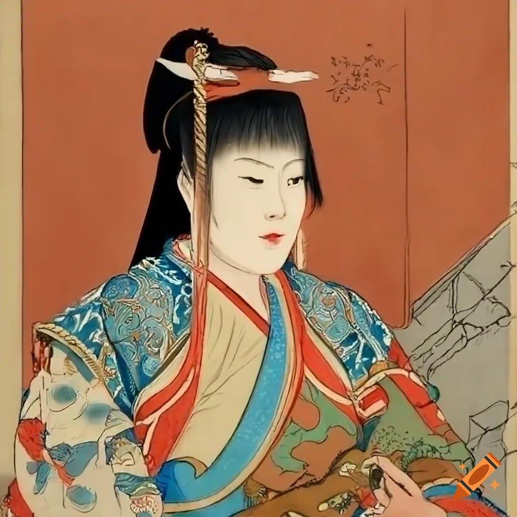 Ukiyo-e black and white drawing to color on Craiyon