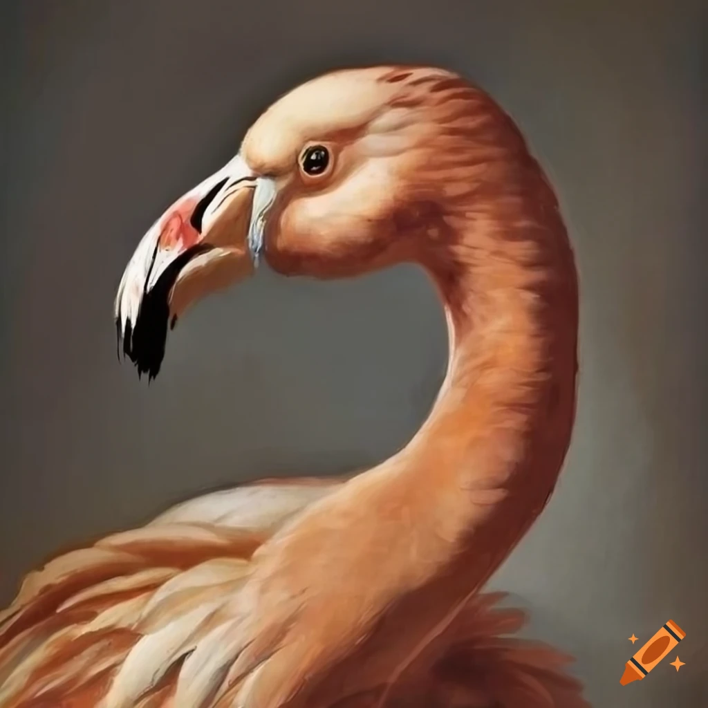 Theodore gericault-inspired painting of a pale brown flamingo