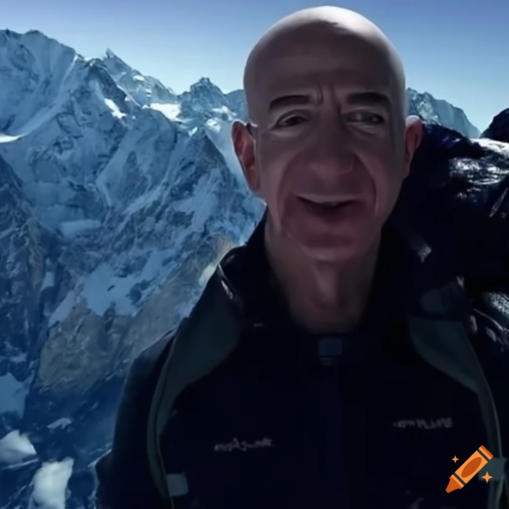 Realistic portrait of jeffrey bezos on mount everest