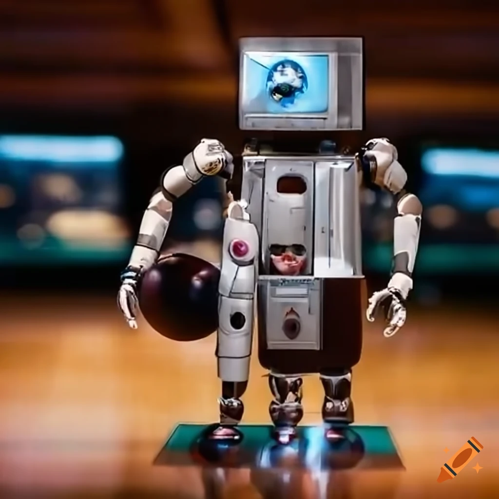 Image of a bowling robot in action on Craiyon