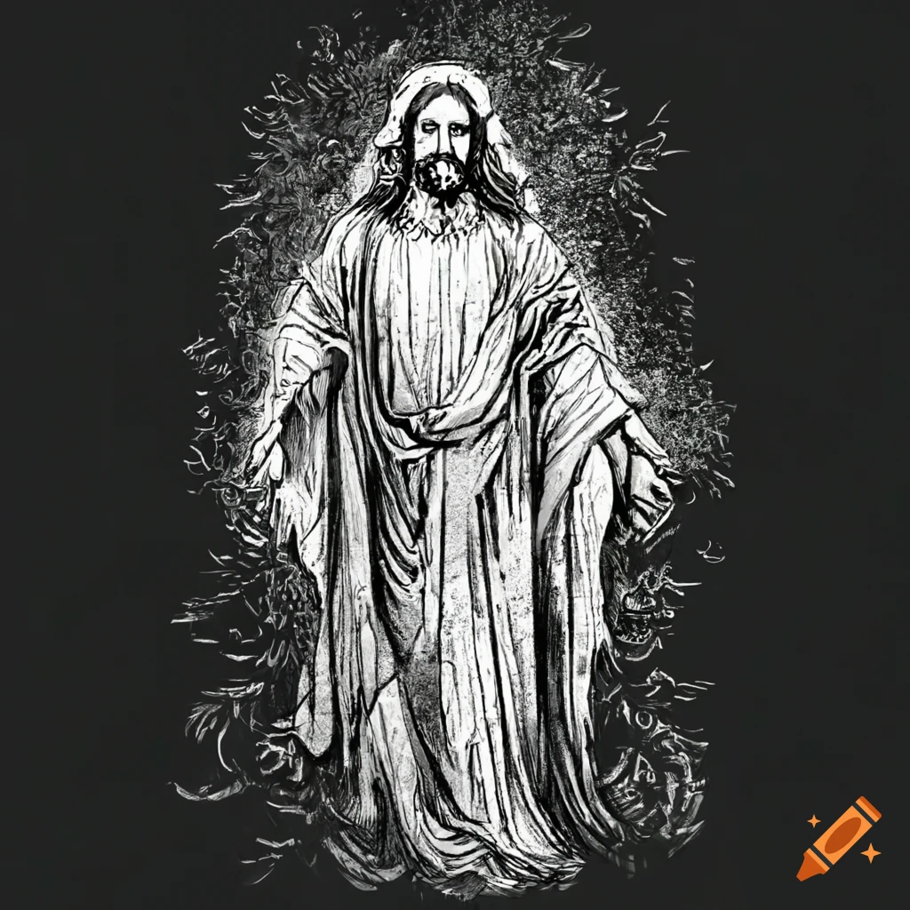 Artistic depiction of jesus in horror manga style ink drawing on Craiyon