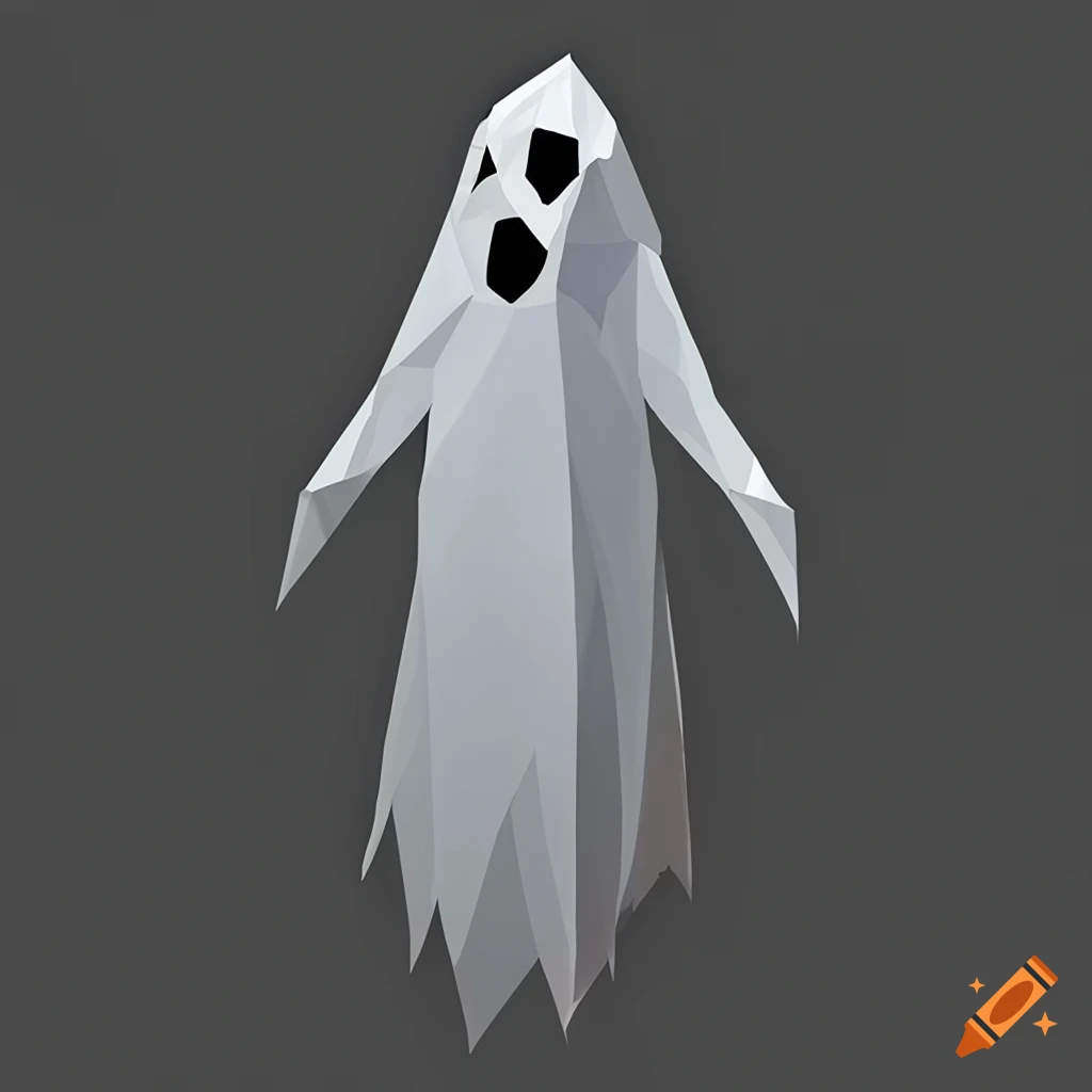 Low poly ghost costume on red paper background on Craiyon