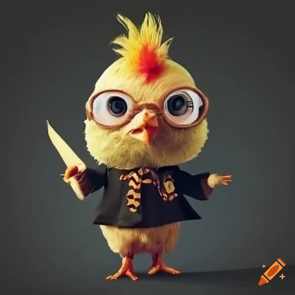 Adorable animated chicken in harry potter costume on Craiyon