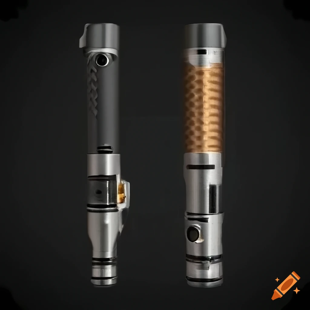 Sleek and detailed lightsaber hilt in gunmetal black and bronze