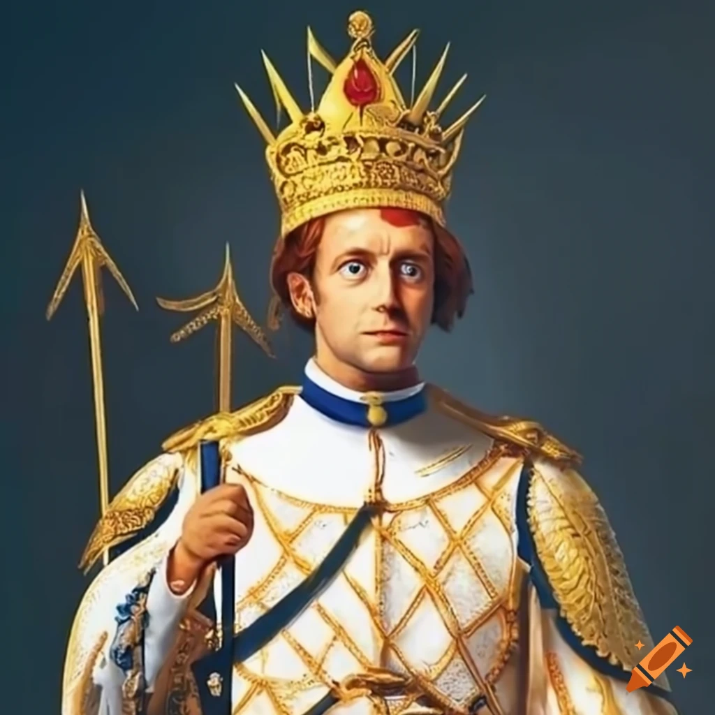 Image of macron in sun king outfit