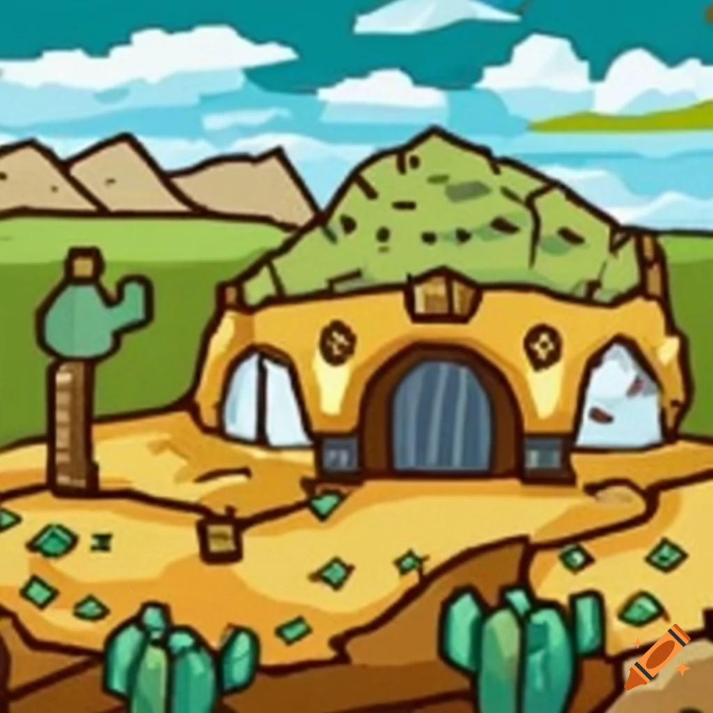 Hobbit house in a desert surrounded by cactus on Craiyon