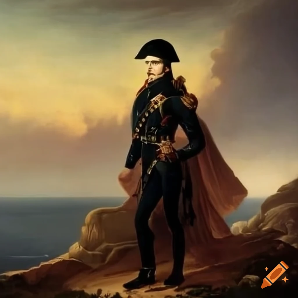 Portrait of napoleon bonaparte standing on a cliff on Craiyon