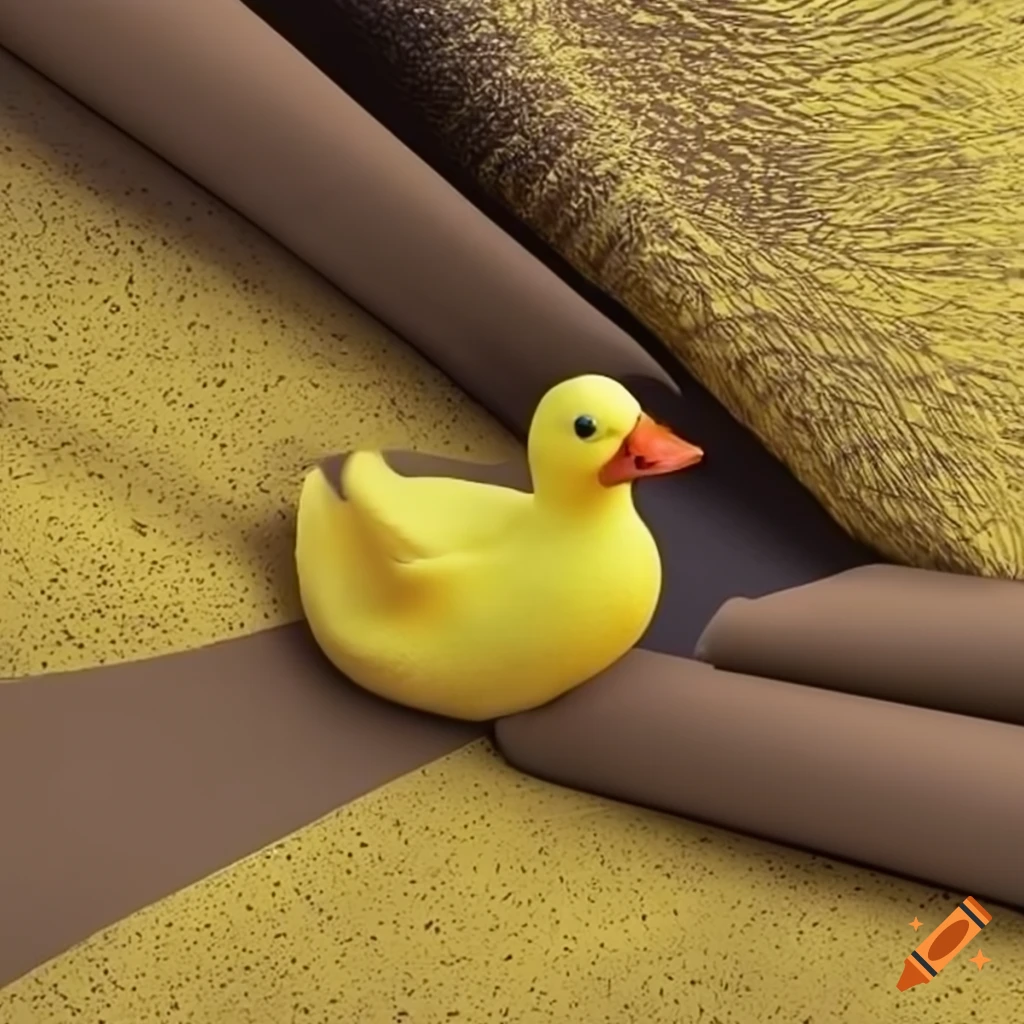 Yellow duck working in a textile factory rendering on Craiyon