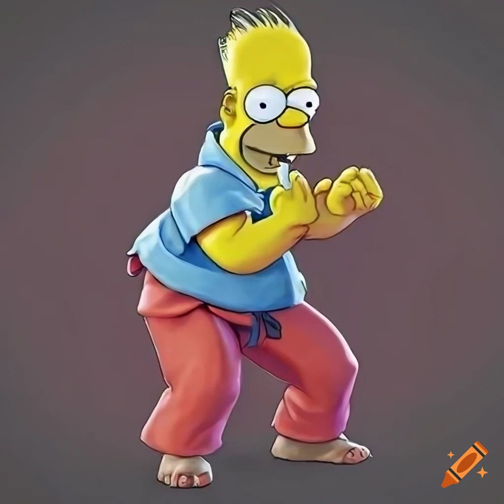 Detailed illustration of Homer Simpson as Ken from Street Fighter on ...
