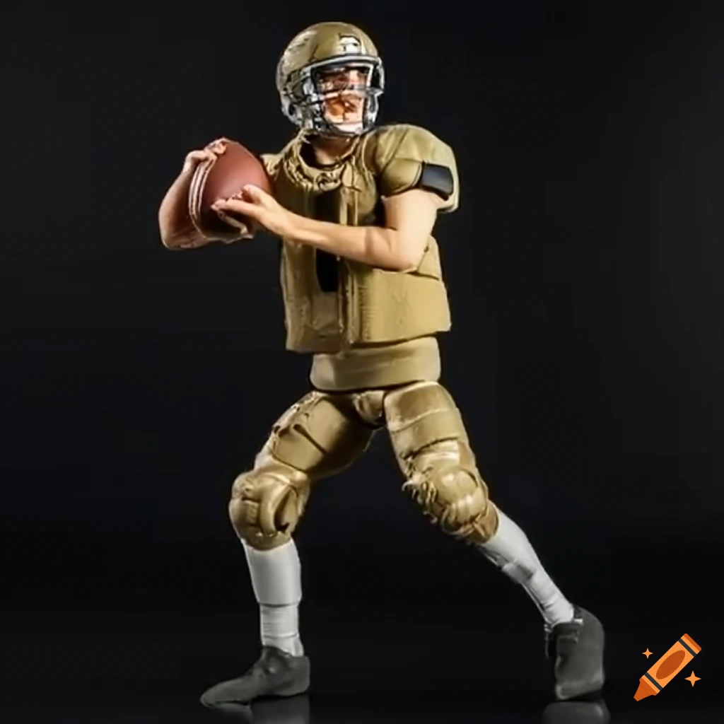Action figure of a quarterback in military outfit on Craiyon