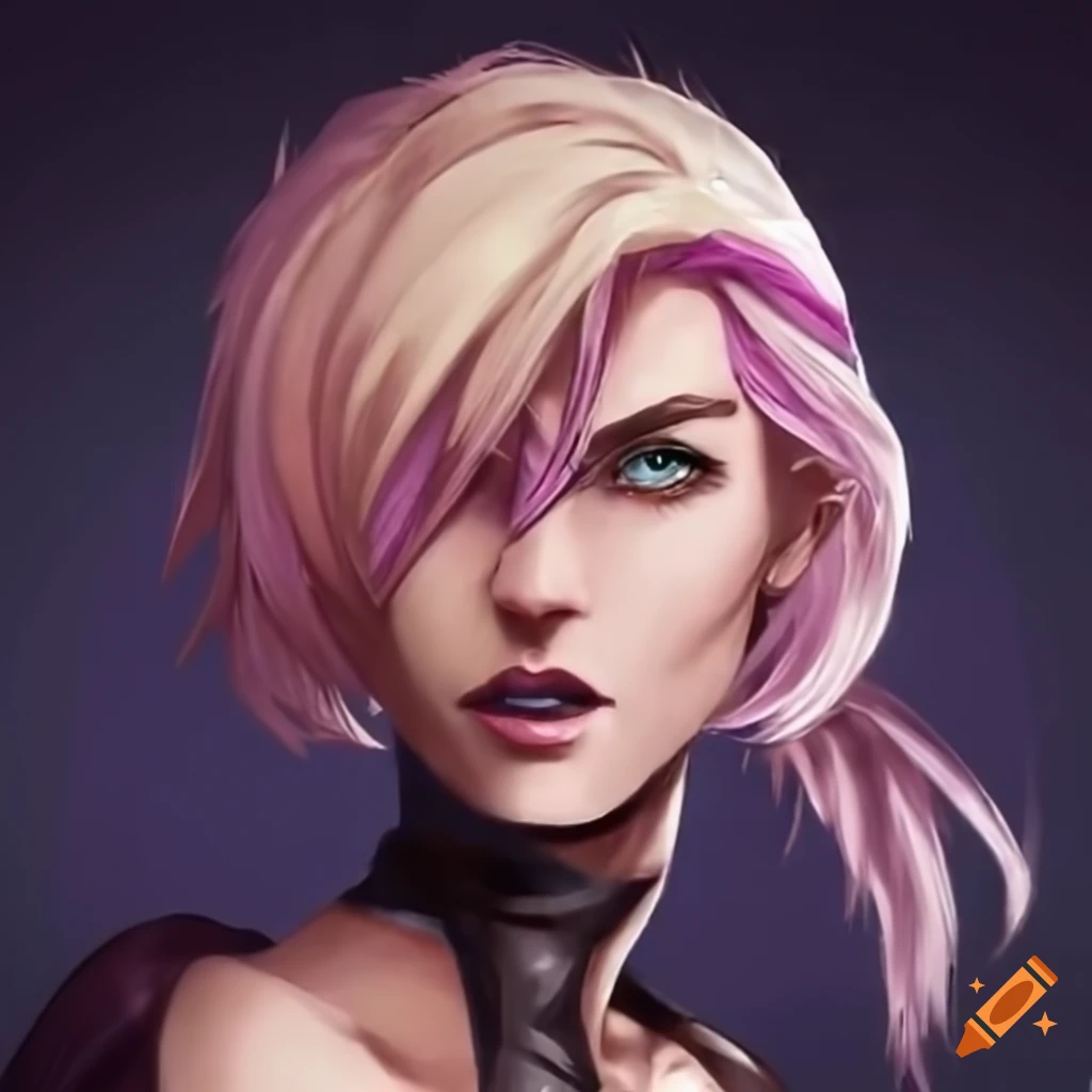 Close-up of Nina Williams, a fierce video game character on Craiyon