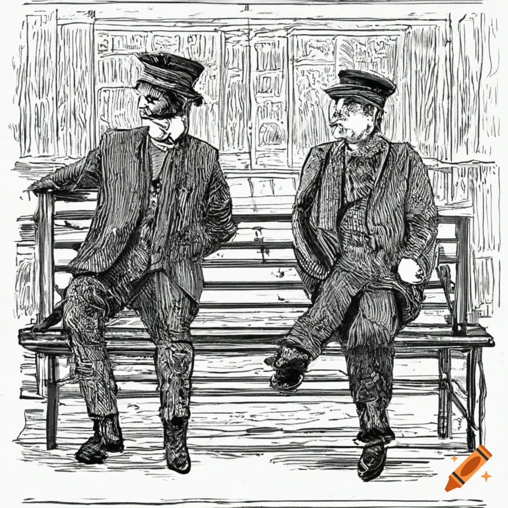 Victorian men having conversation at the train station on Craiyon