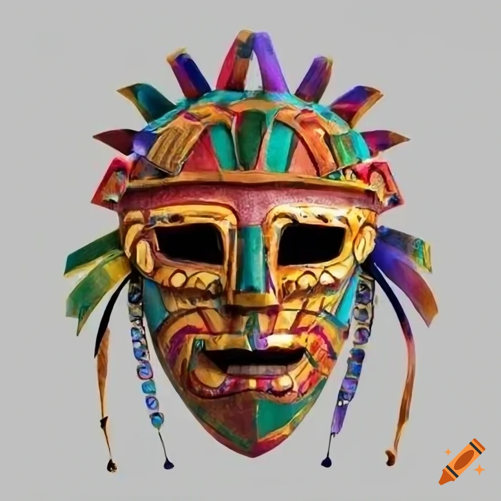 Colorful aztec mask on white background on Craiyon