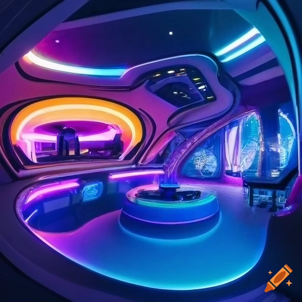Futuristic home interior with glowing lights