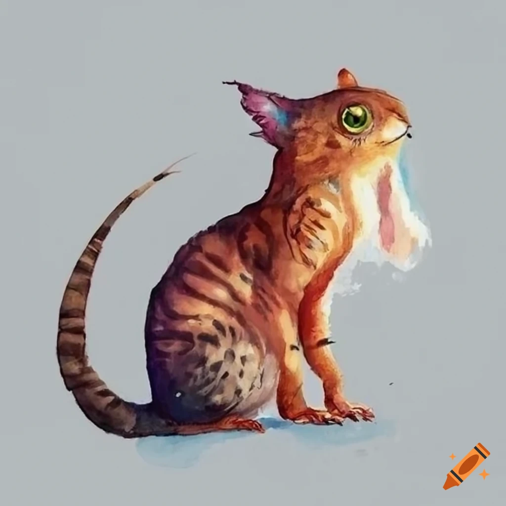 Art of a cat-squirrel hybrid creature in a colostle style on Craiyon