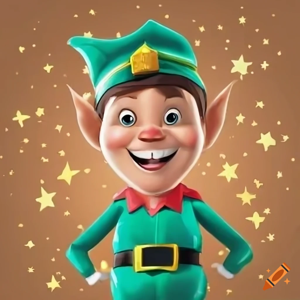 Cartoon elf with golden stars celebrating victory on Craiyon