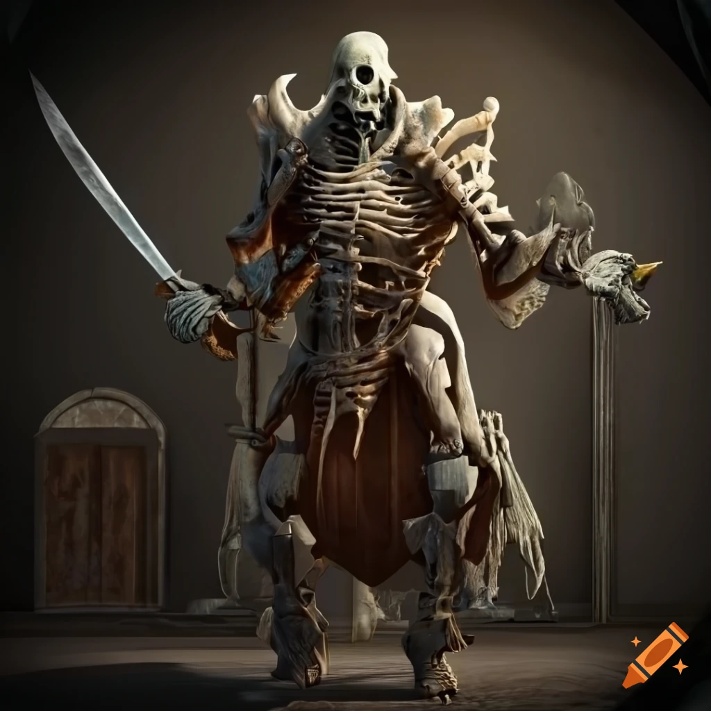 Photorealistic render of a lich skeleton in rusted armor on Craiyon
