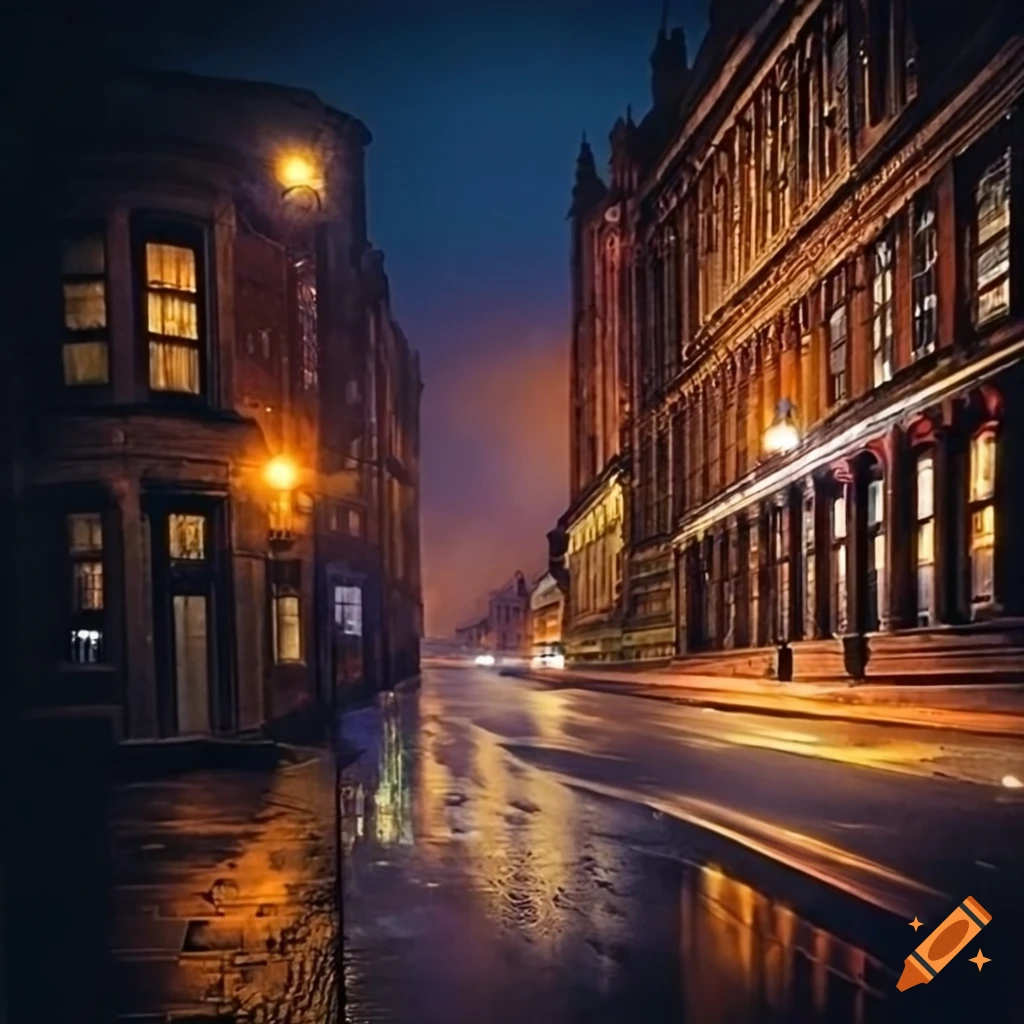 Vintage night view of manchester streets on Craiyon