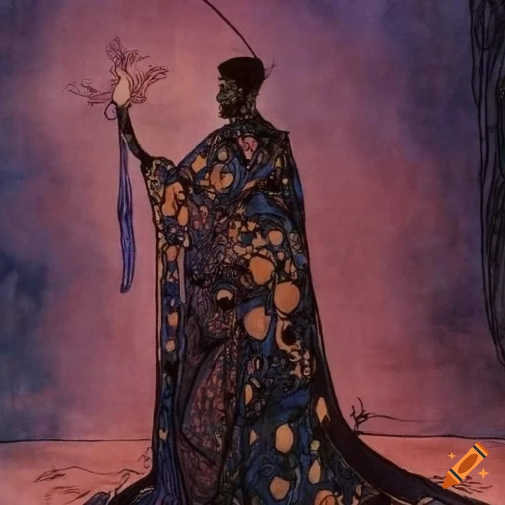 Elaborate robe fashion illustration of a black man on Craiyon