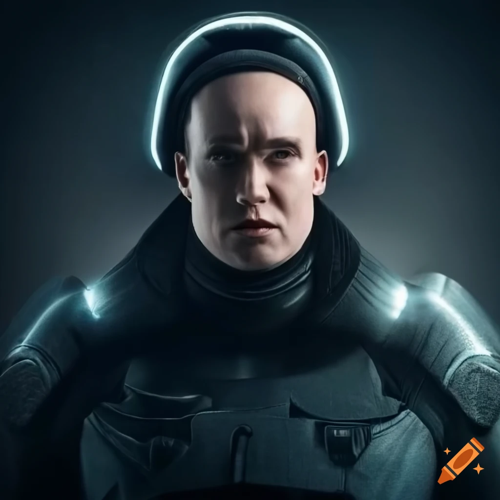 Futuristic officer with an intense gaze