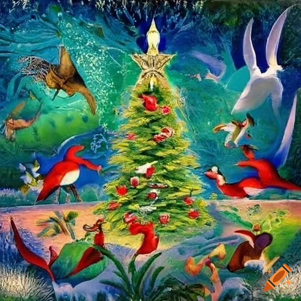 Festive Paradise Winter Wonderland with decorated Christmas tree on Craiyon