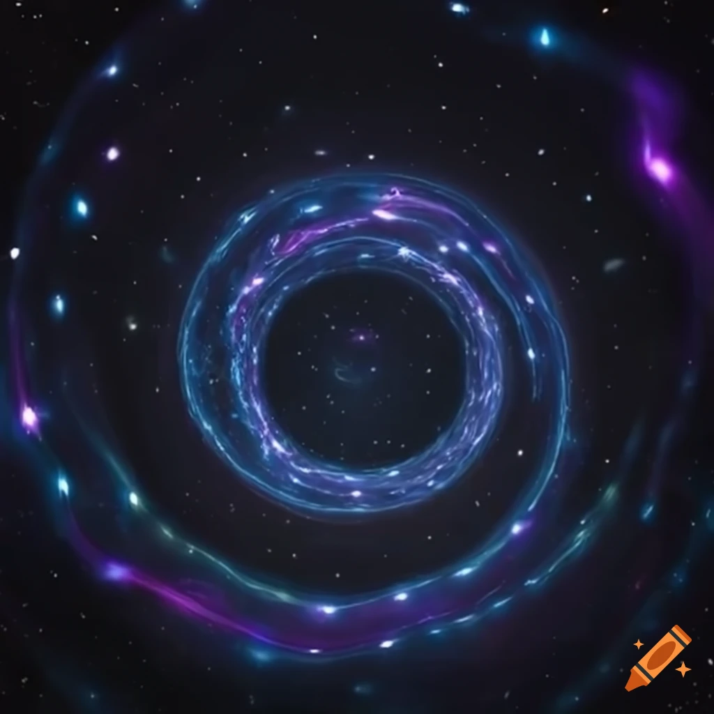 Cosmic energy spiralling in a pitch black void on Craiyon