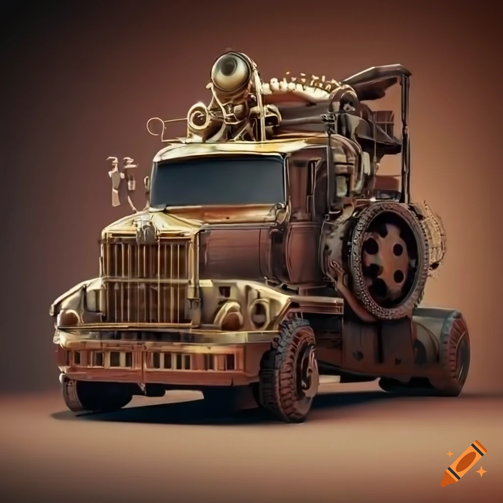 Hyper realistic steampunk truck with massive wheels on Craiyon