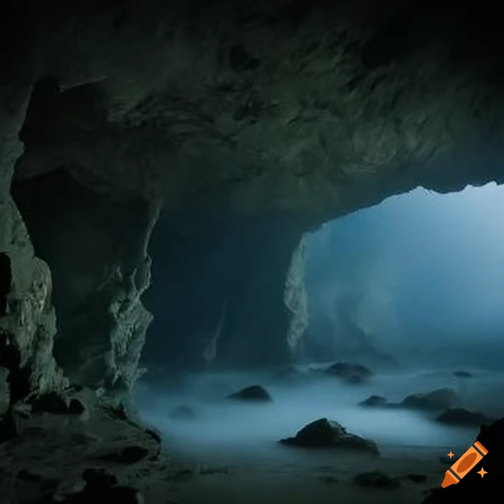 Image of a foggy and eerie cave on Craiyon