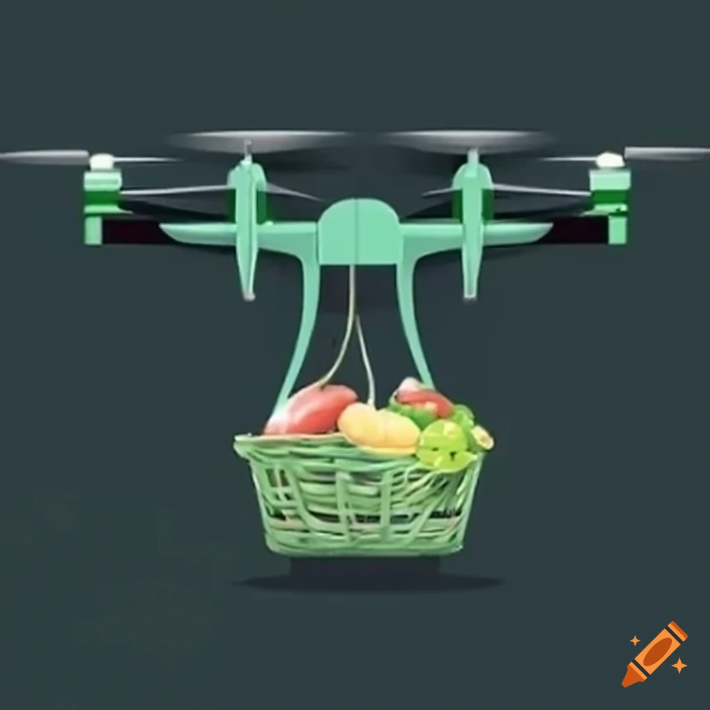 Drone carrying a basket of fresh vegetables on Craiyon