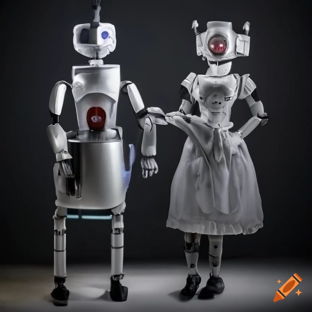 Image of a robot butler and maid on Craiyon