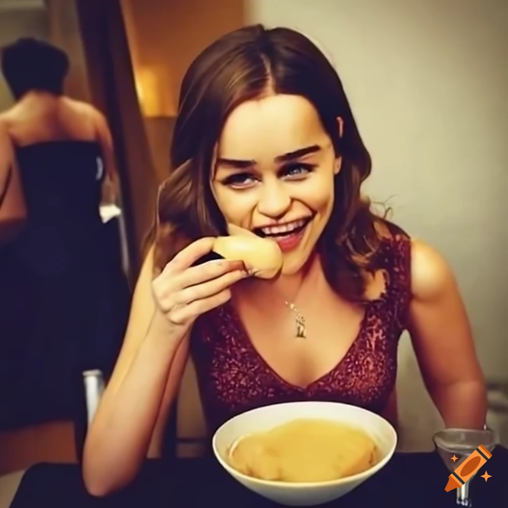 Emilia clarke enjoying queso on Craiyon