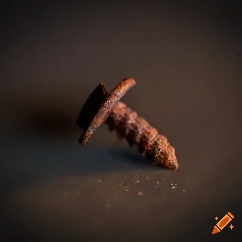 Close-up of a rusty screw in darkness on Craiyon